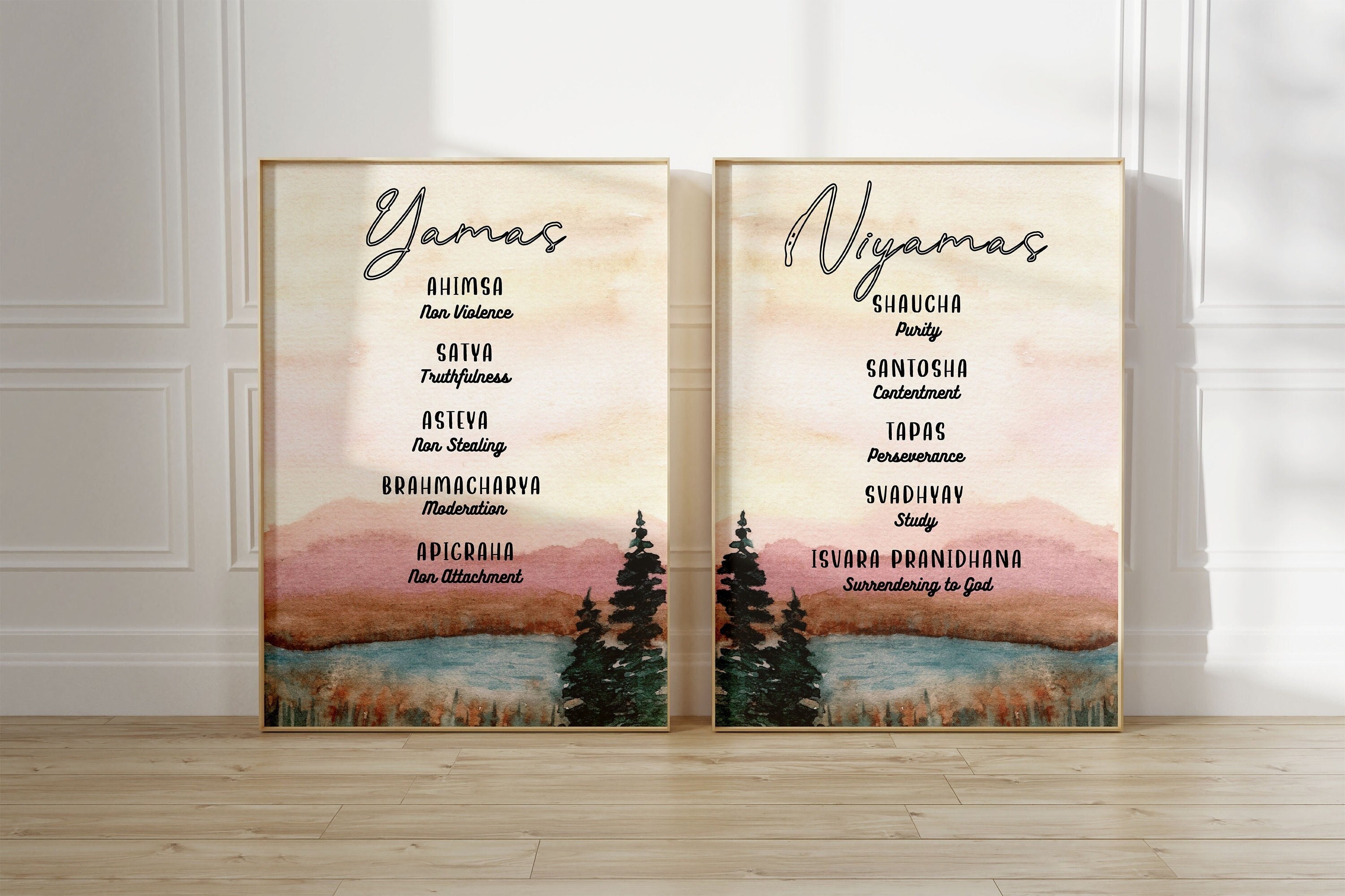 Yama Niyama Set of 2, Spiritual Decor Printable Art, 8 Limbs of Yoga ...
