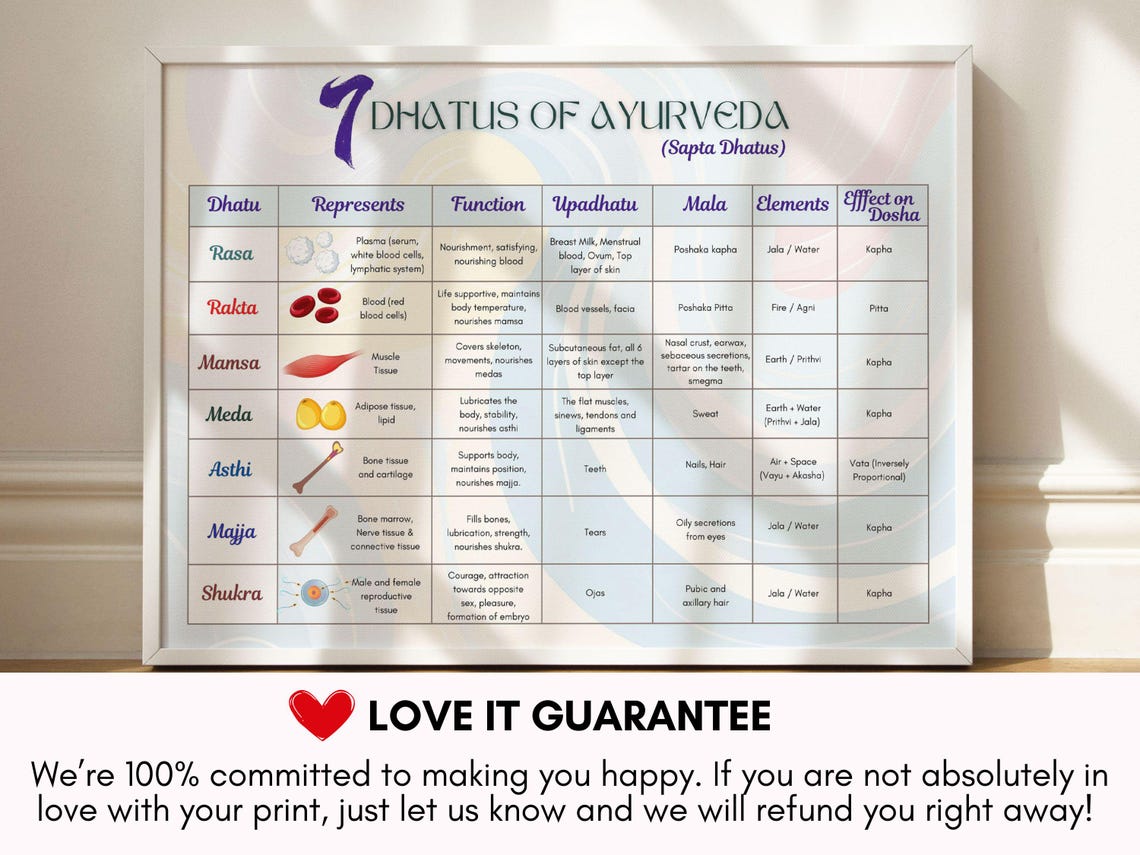 Ayurveda Poster Sapta Dhatus Chart, 7 Dhatus of Ayurveda, Alternative ...