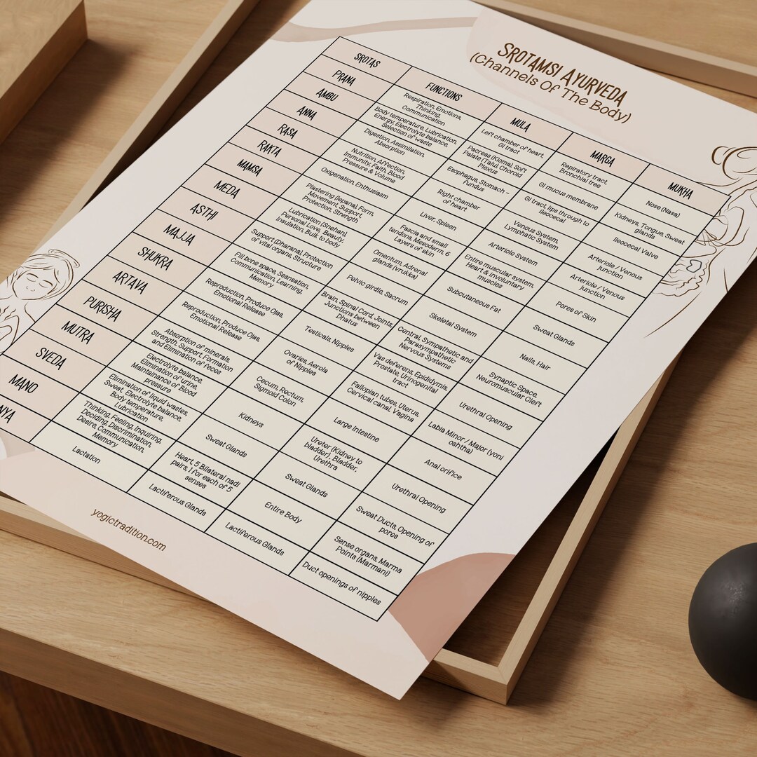 Ayurveda Poster Srotamsi Dhatu Dosha Chart Poster Channels - Etsy