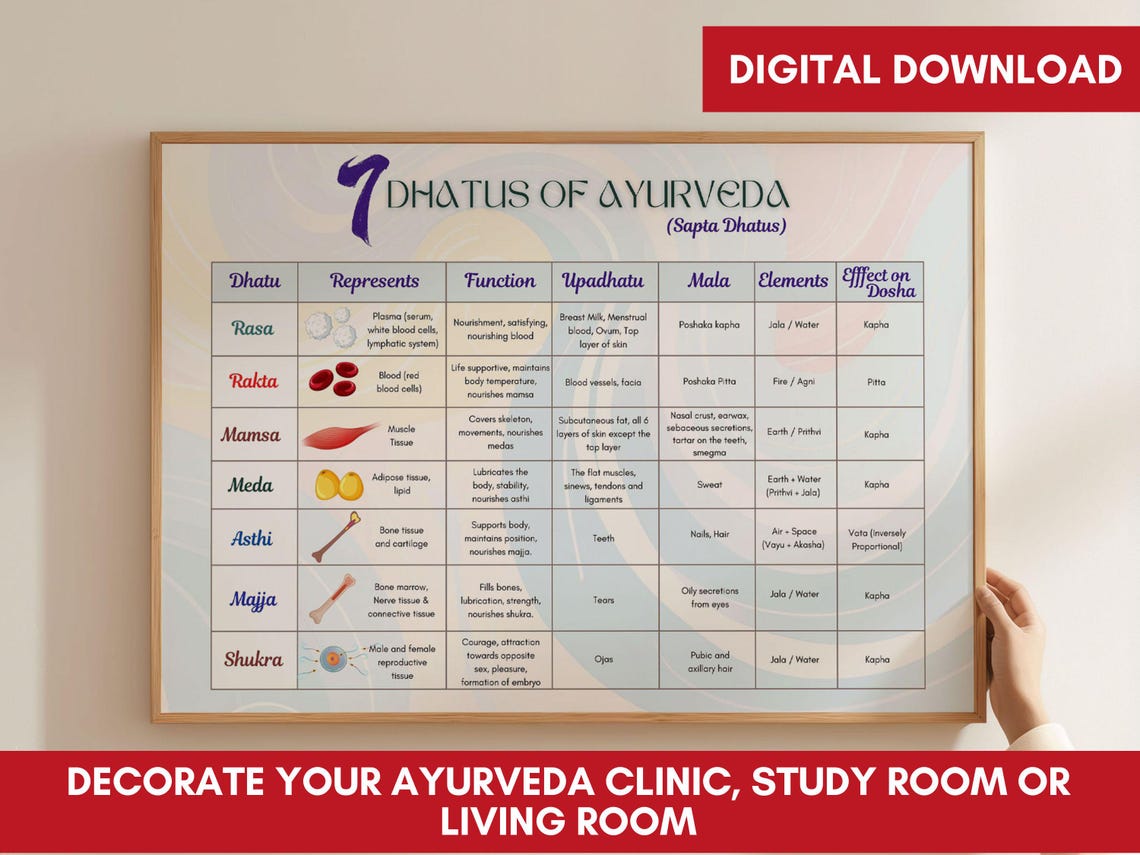 Ayurveda Poster Sapta Dhatus Chart, 7 Dhatus of Ayurveda, Alternative ...