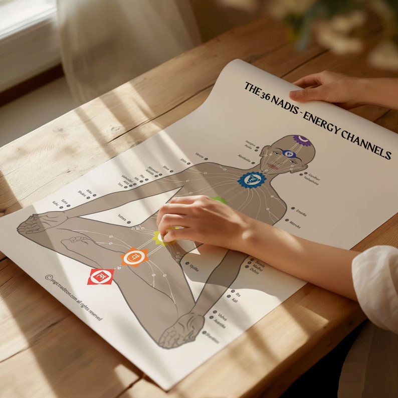 Yoga Ayurveda 36 Nadis Energy Channels Chart Poster, Nadi Map, Chakra ...