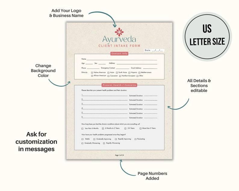 Ayurveda Client Intake Form PDF & Editable Canva Template, Alternative ...