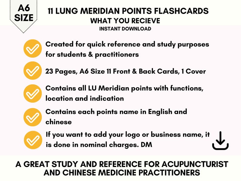 TCM Lung Meridian Acupuncture Points Flash Cards Printable Educational ...