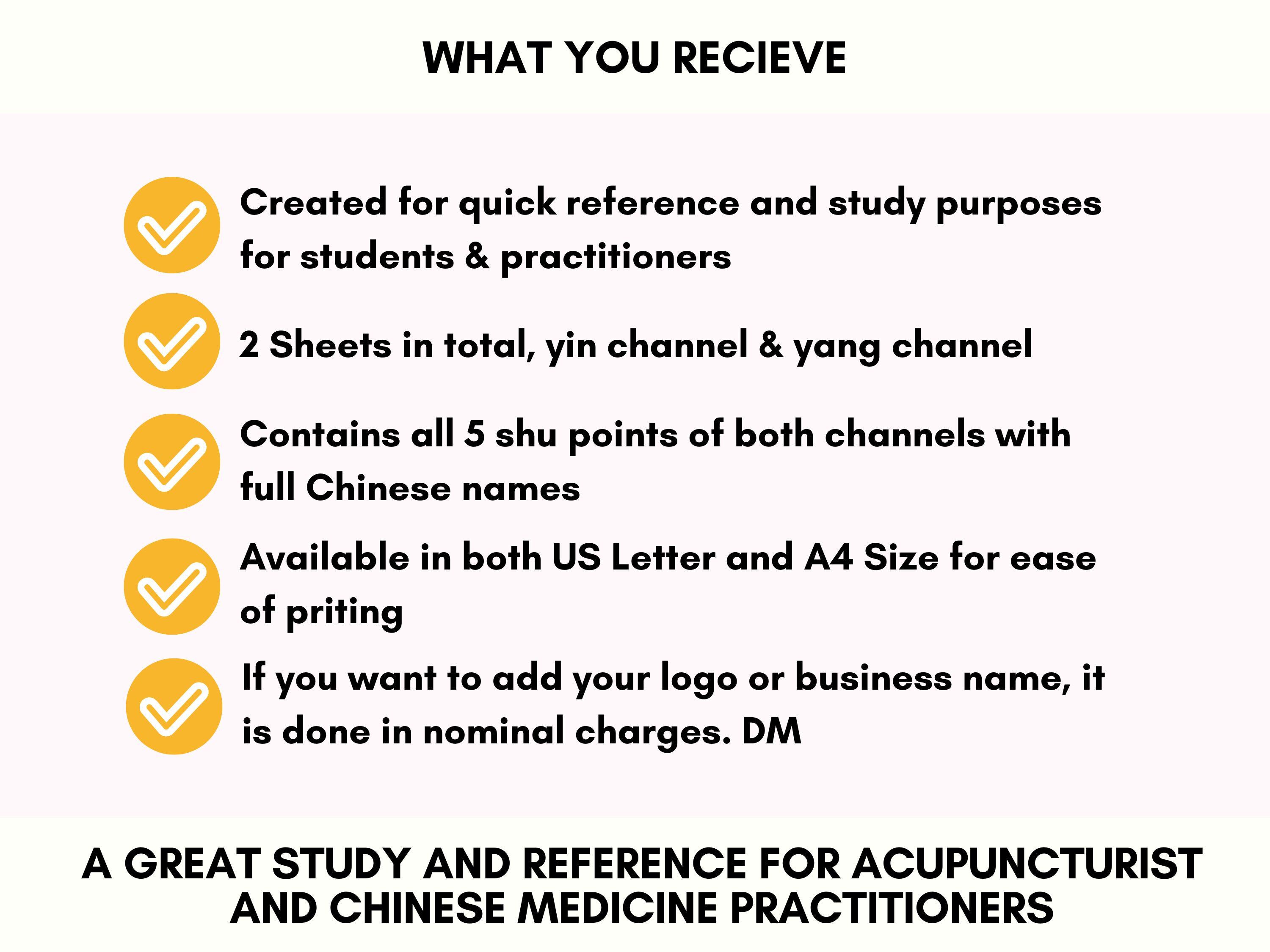 TCM 5 Shu Points Cheat Sheets for Acupuncturist, Yin Yang Channels ...