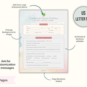 TCM and Accupuncture Client Intake Form PDF & Editable Canva Template ...