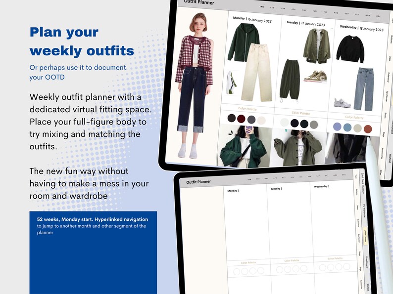 Digital Outfit Planner wardrobe Fitting Room Weekly Outfit - Etsy