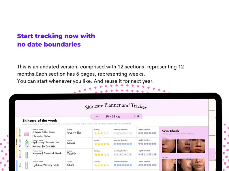Digital Skincare Routine Planner and Tracker Morning and Night Weekly ...