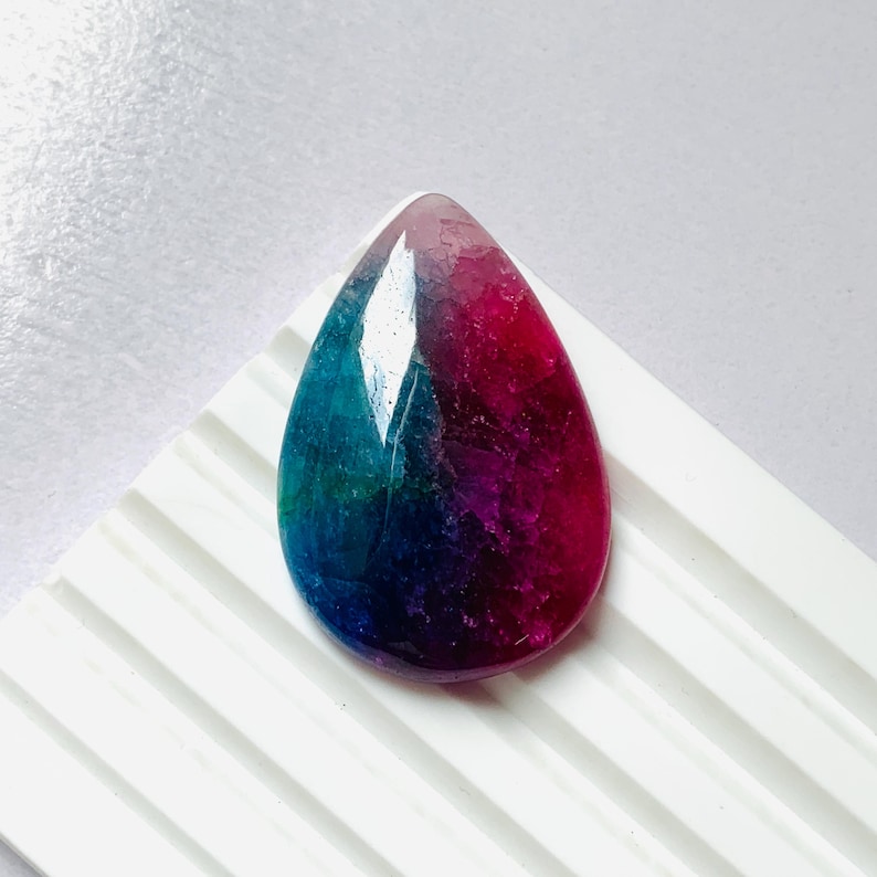 Natural Rainbow Solar Quartz Pear Shape Cabochon Gemstone (36x24x6mm ...