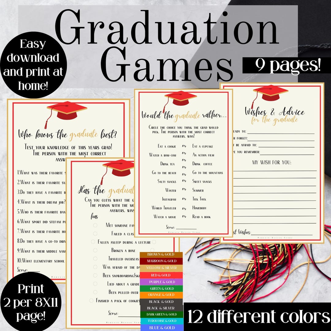 9-page Printable Graduation Game Pack! 12 Color Combo-games & More ...