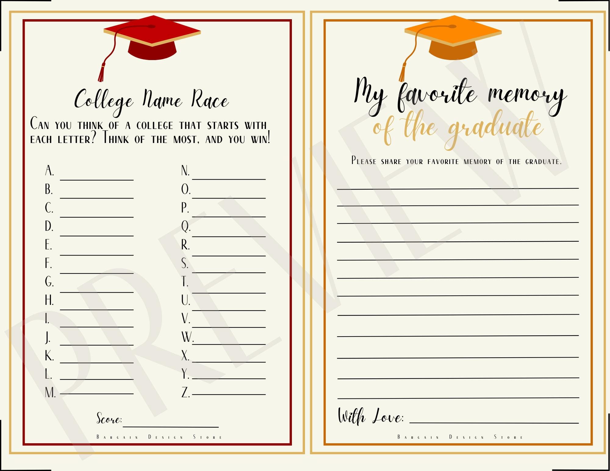 9-page Printable Graduation Game Pack! 12 Color Combo-games & More ...