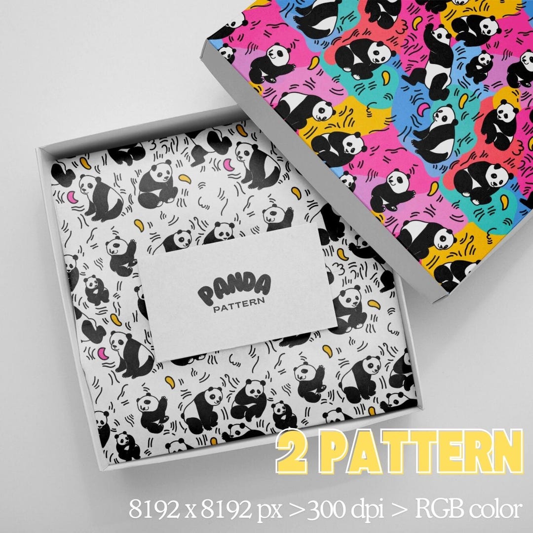 Panda Seamless Pattern Bundle, Pack of 2, Flattened Pattern, Created ...