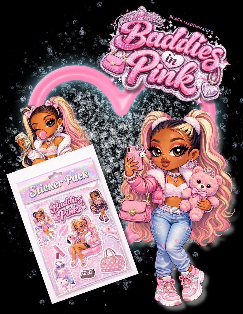 Black Madonnahp's Baddies in Pink Digital Sticker Pack Bundle | Planner ...