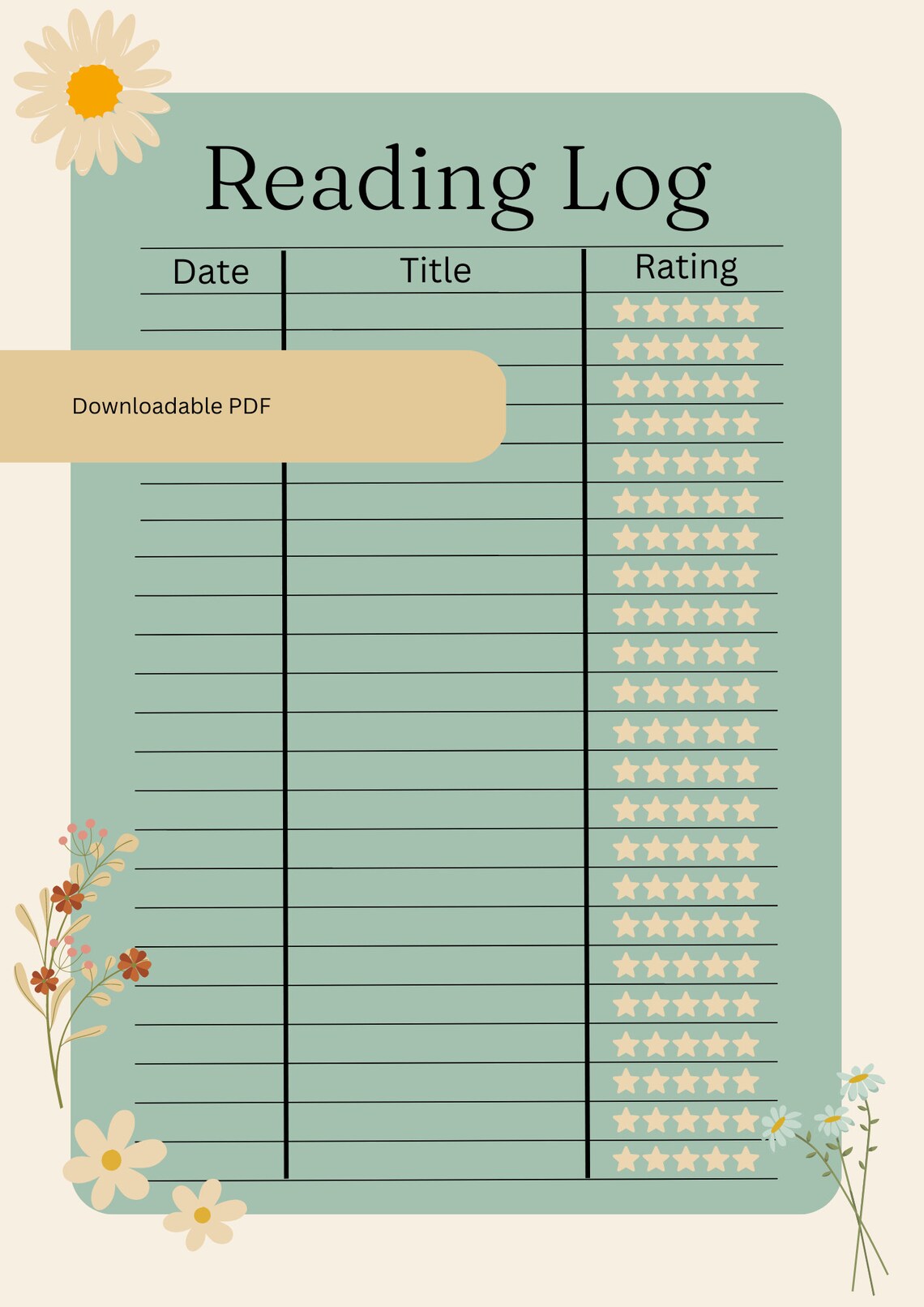 Floral Reading Log, Book Tracker, Downloadable, Printable, Digital ...