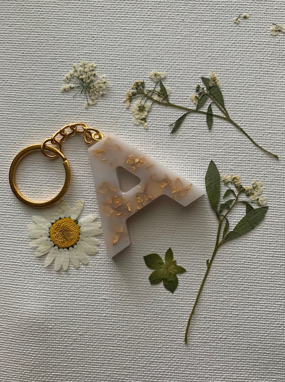 White Keychain With Gold Flakes - Etsy