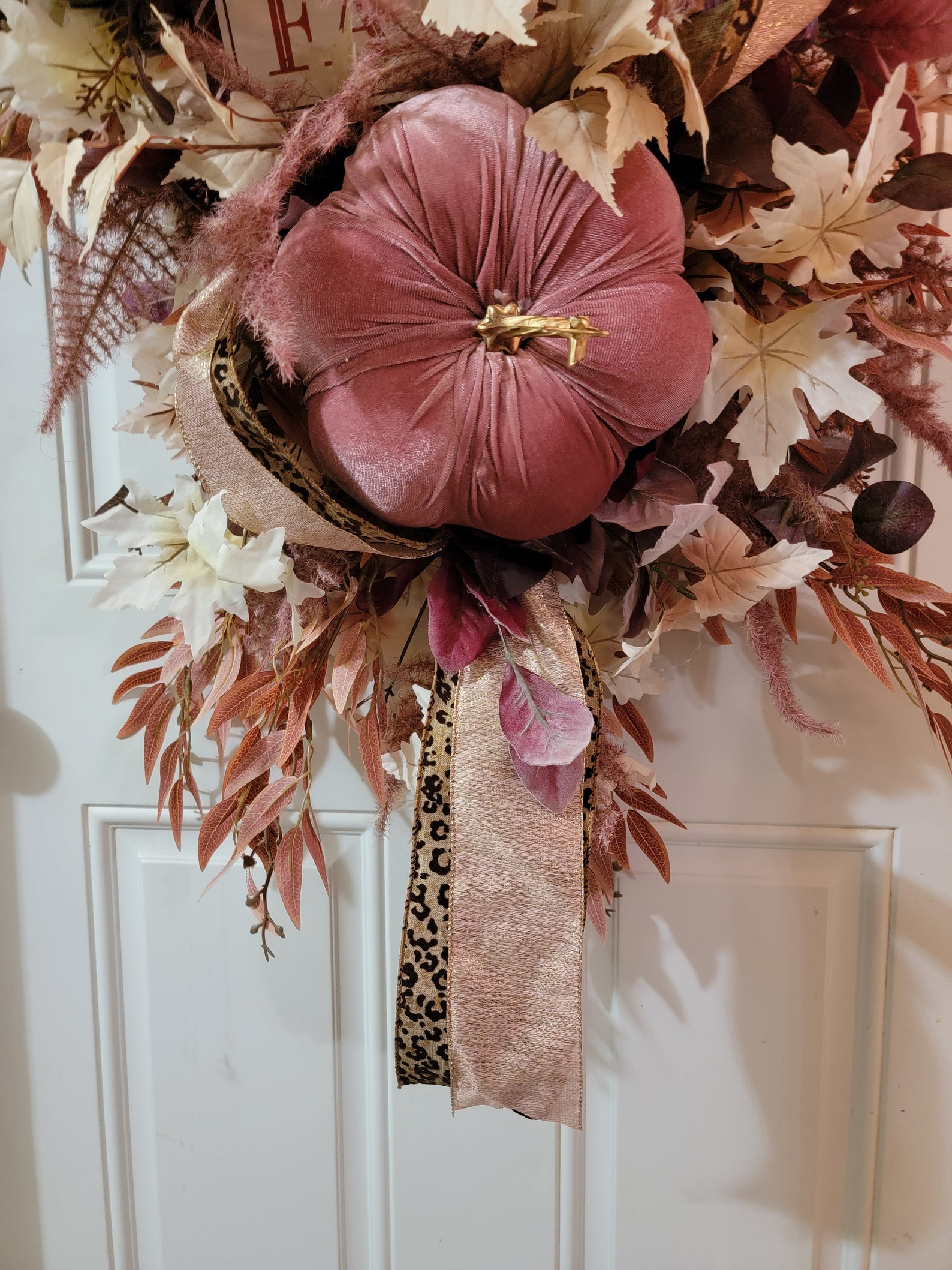 Pink Fall Swag, Pink Fall Wreath, Pink Pumpkin Wreath, Leopard Print ...