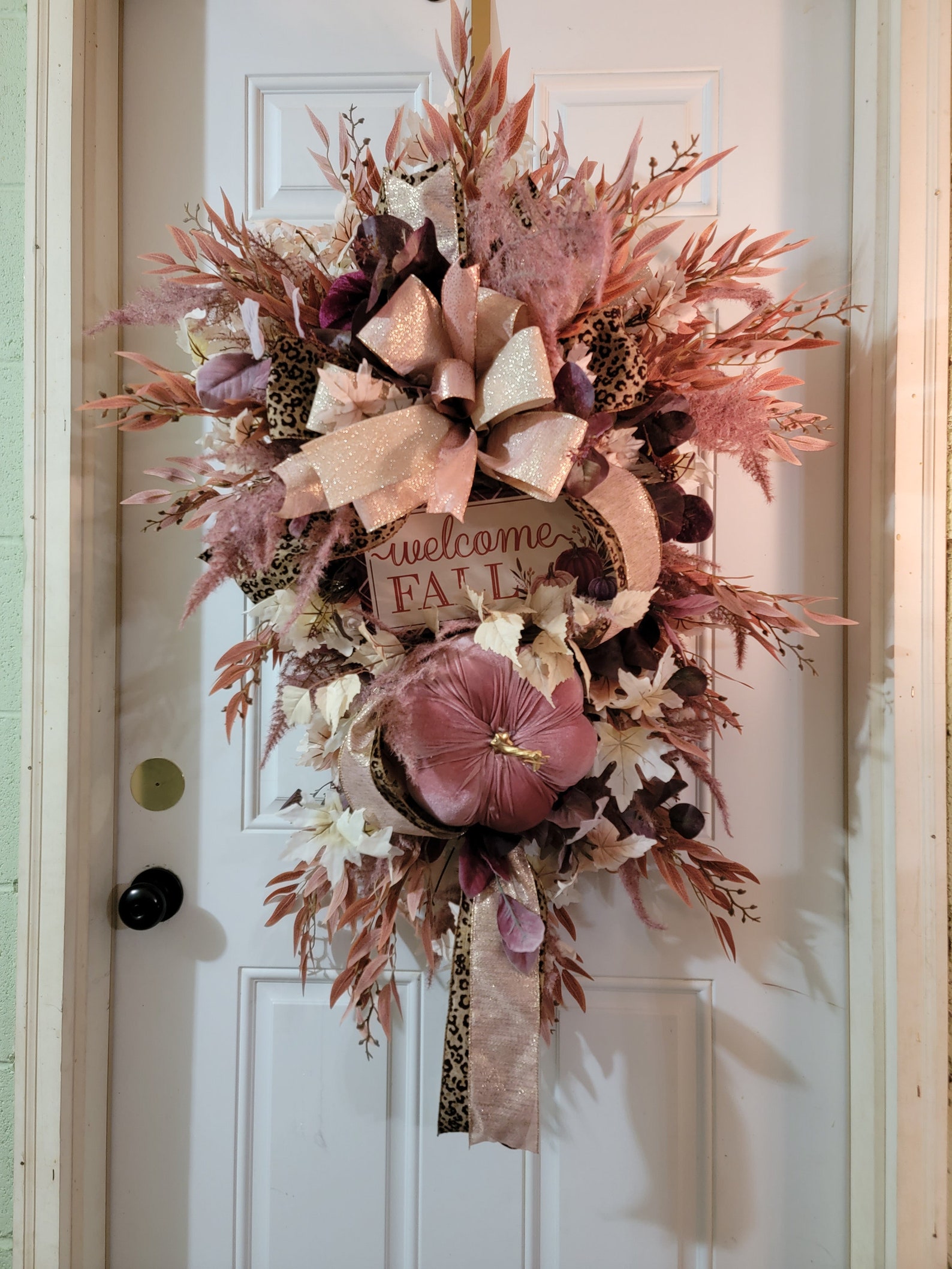 Pink Fall Swag, Pink Fall Wreath, Pink Pumpkin Wreath, Leopard Print ...