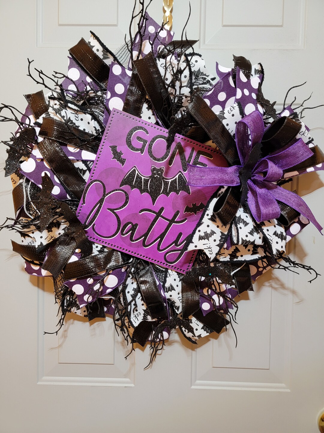 Bat Wreath, Gone Batty Wreath, Purple and Black Halloween, Halloween ...