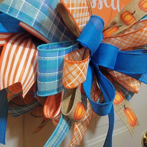 Blue Fall Wreath, Blue and Orange Fall, Blue Pumpkin Wreath, Thankful ...