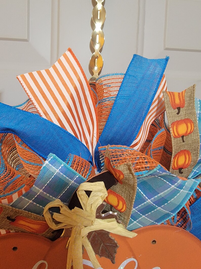 Blue Fall Wreath, Blue and Orange Fall, Blue Pumpkin Wreath, Thankful ...