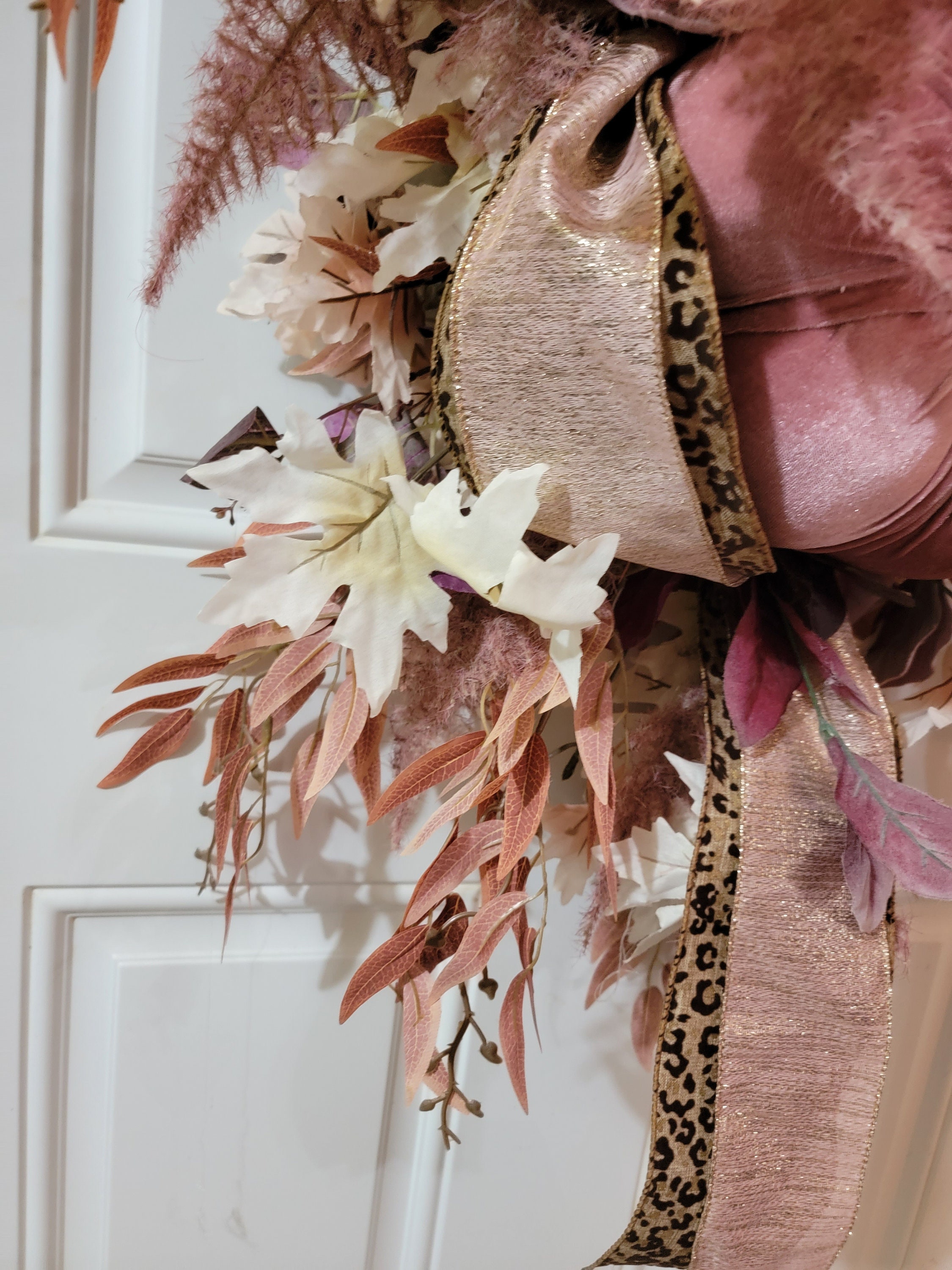 Pink Fall Swag, Pink Fall Wreath, Pink Pumpkin Wreath, Leopard Print ...