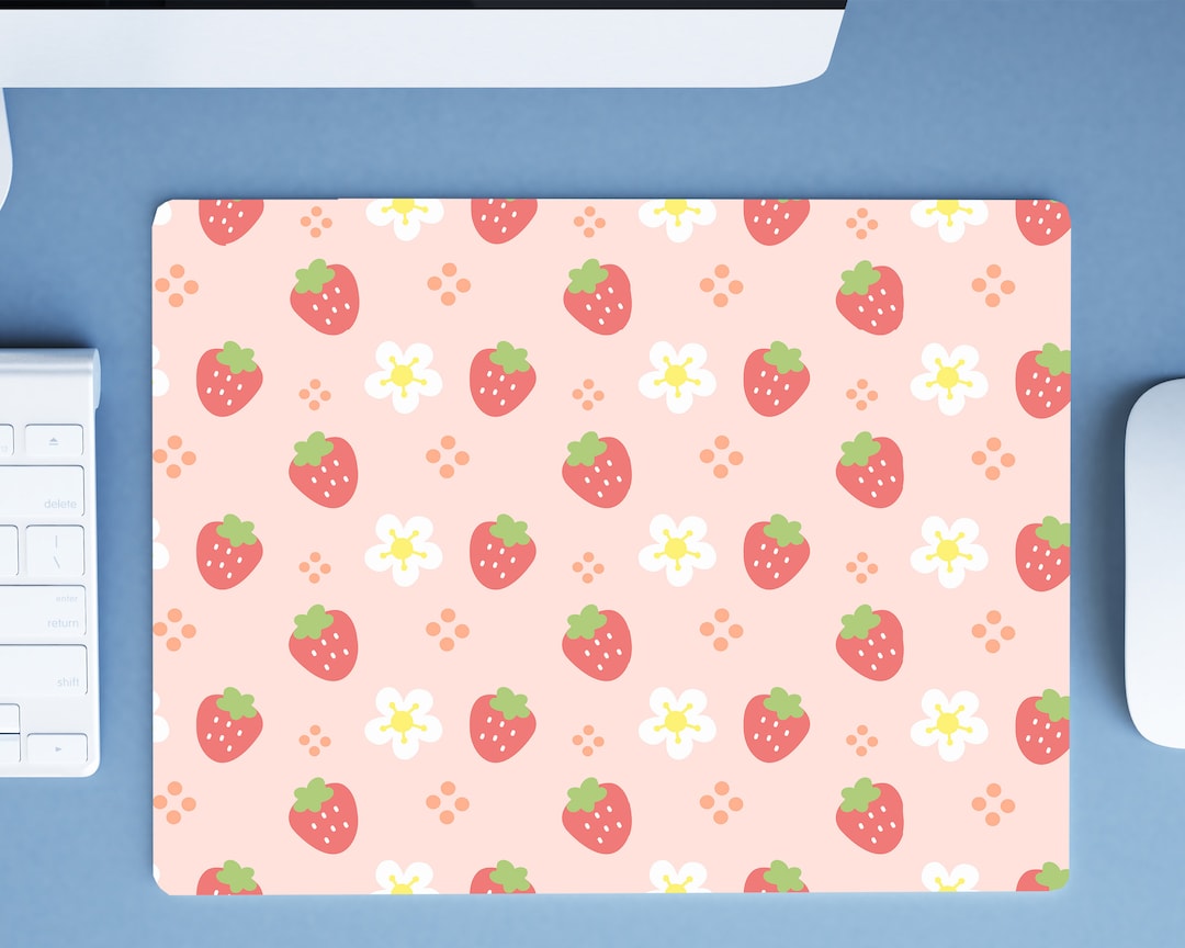 Cute Strawberry Mousepad, Kawaii Pastel Pink Mouse Pad, Deskpad ...