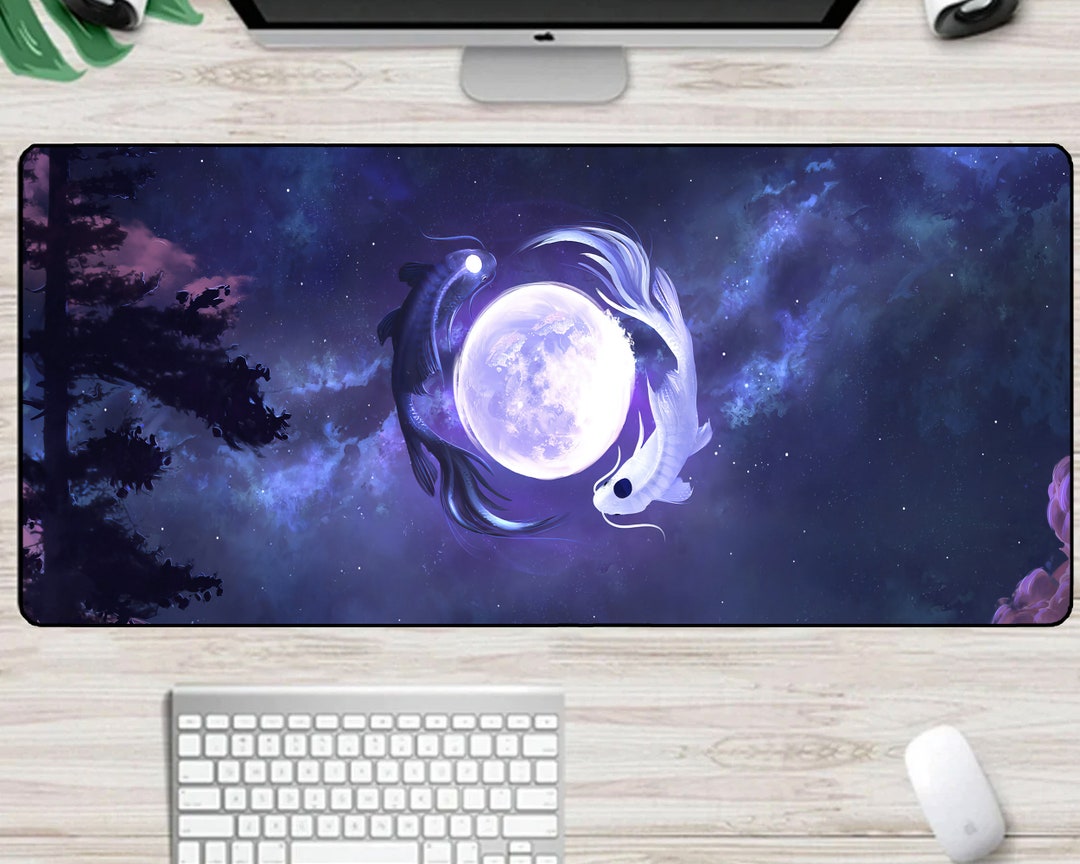 Midnight Yin Yang Koi Dreamy Mousepad, Kawaii Purple Pastel Aesthetic ...