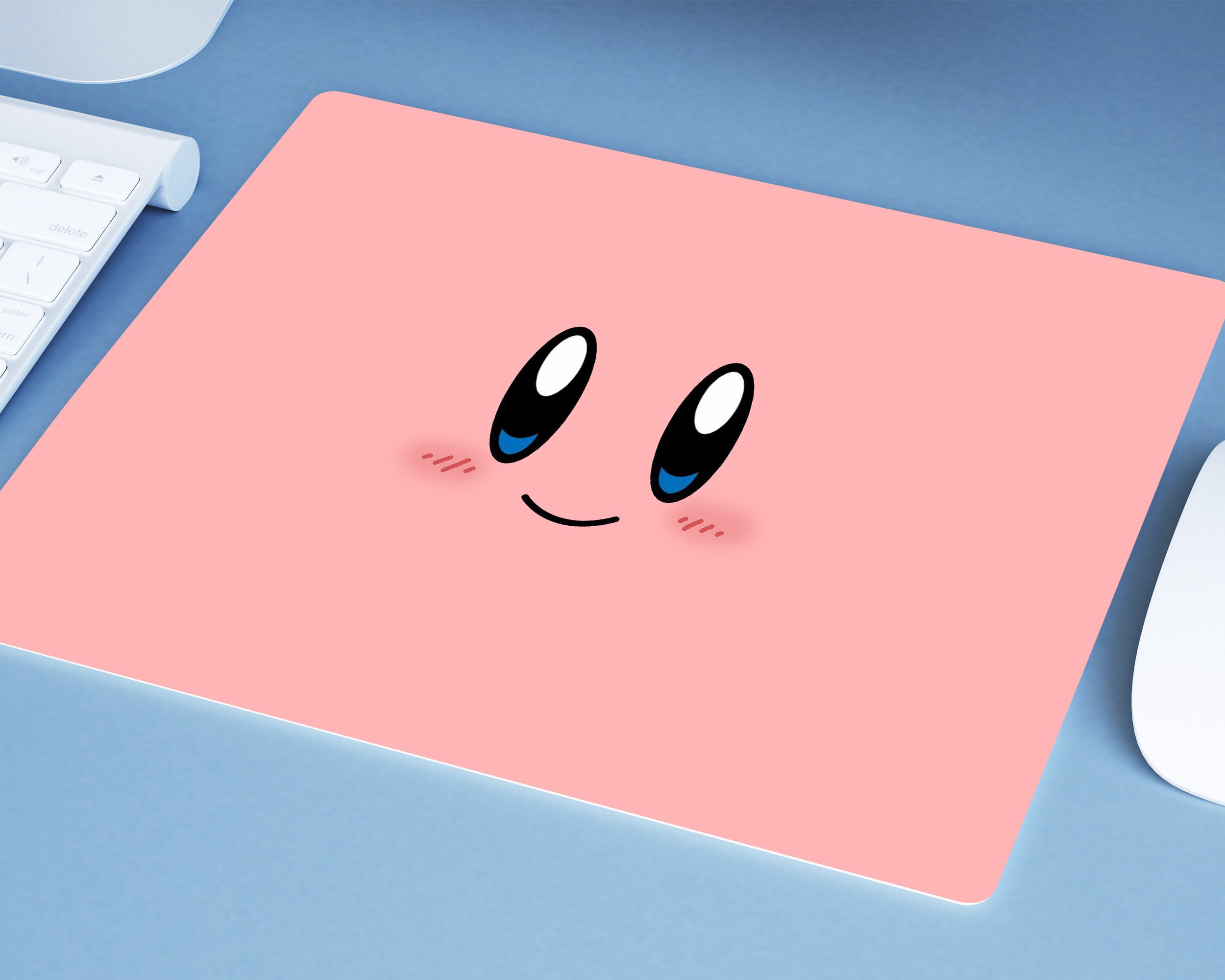 Cute Kawaii Kirby Face Mousepad, Cute Pink Mouse Pad, Deskpad, Soft ...