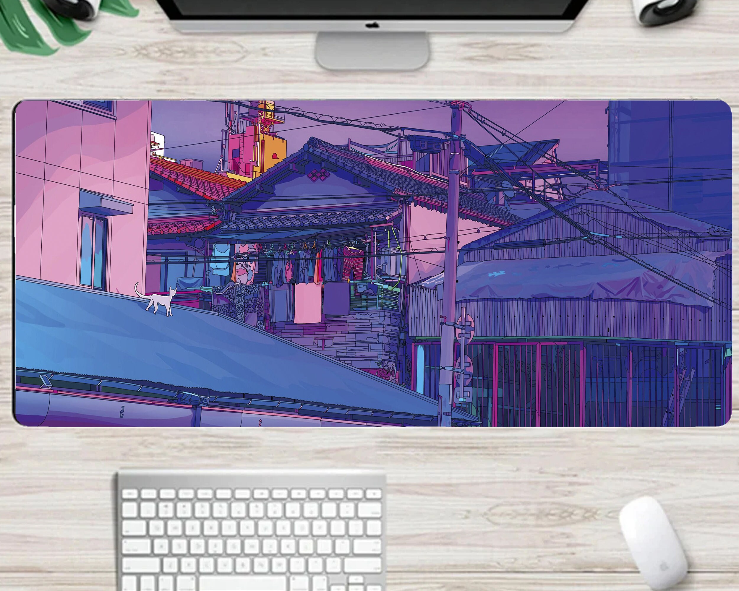 Japan Streets Vaporware Aesthetic Gaming Mousepad, Cute Cat Mouse Pad ...