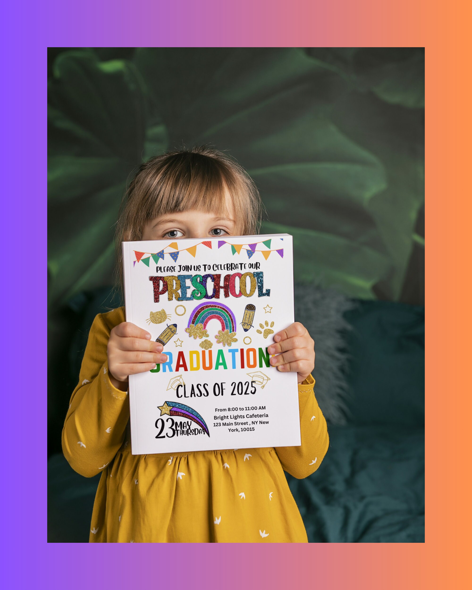 Preschool Graduation Invitation Editable Template, Pre-k Kindergarten ...