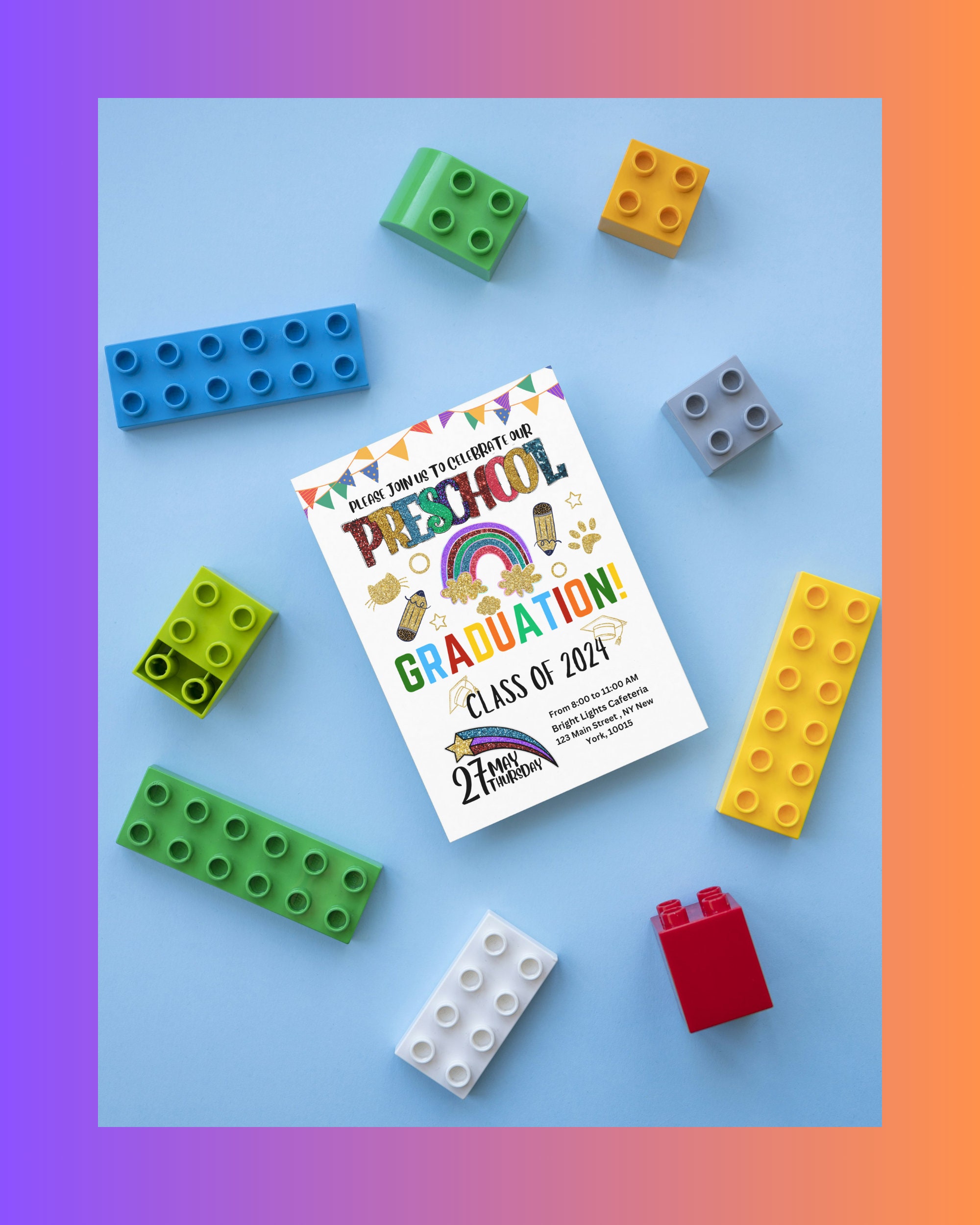 Preschool Graduation Invitation Editable Template, Pre-k Kindergarten ...