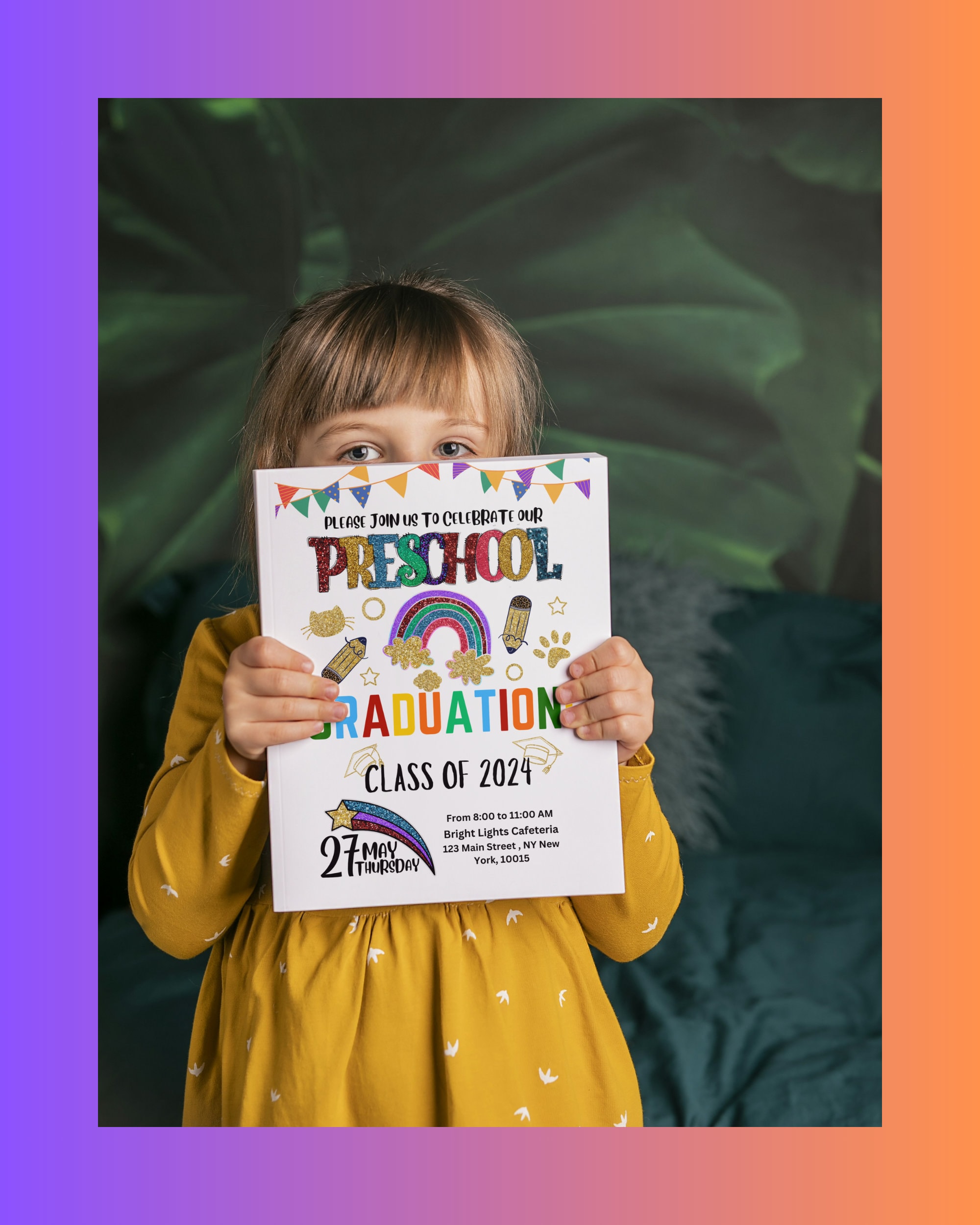 Preschool Graduation Invitation Editable Template, Pre-k Kindergarten ...