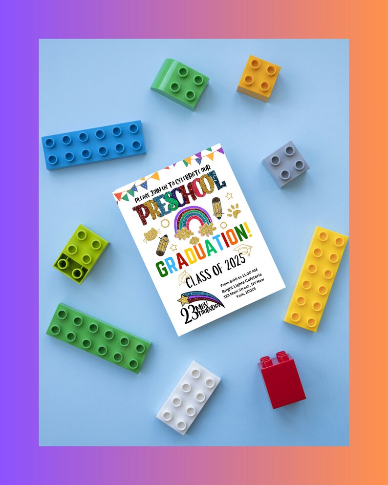 Preschool Graduation Invitation Editable Template, Pre-k Kindergarten ...