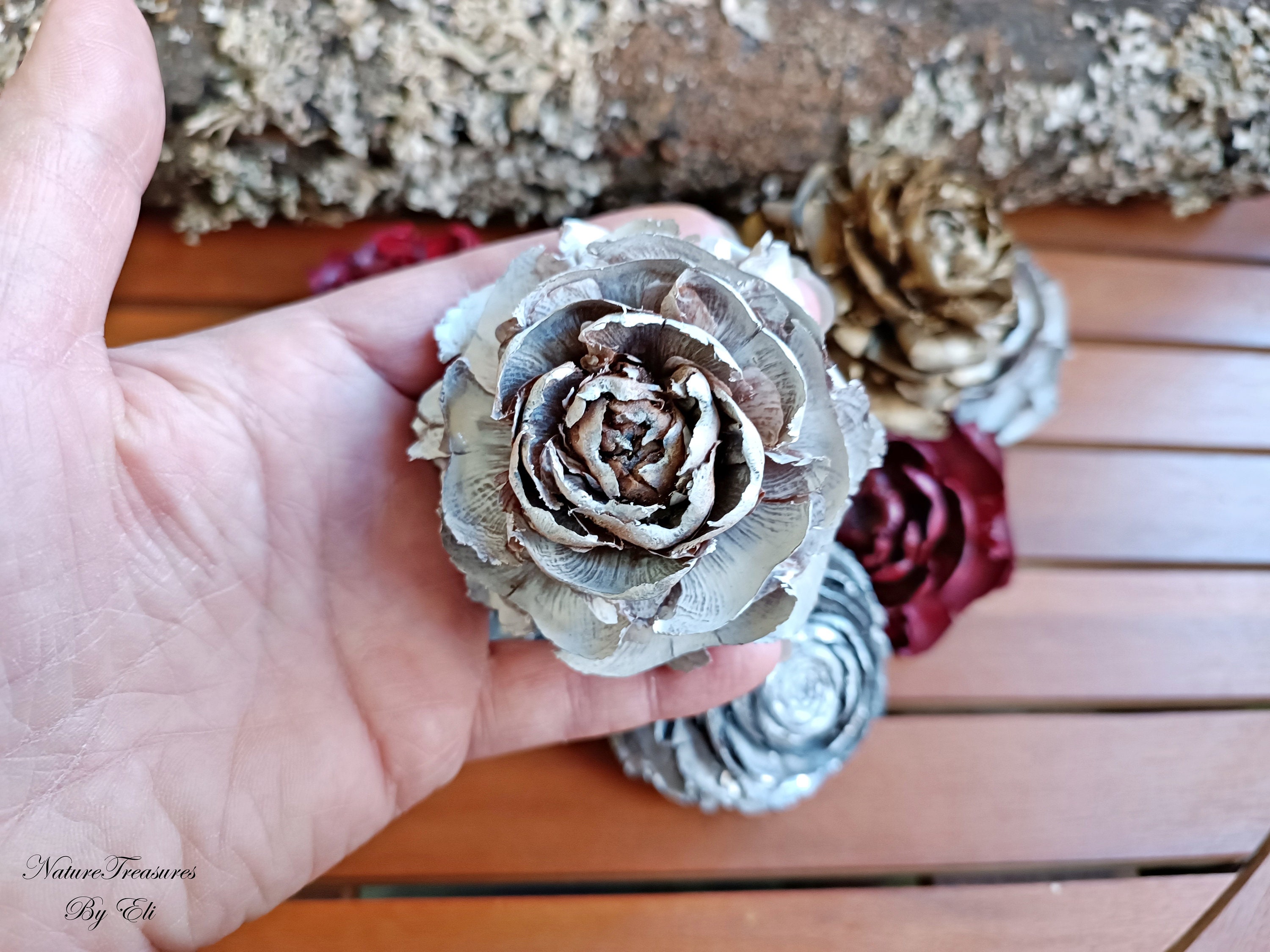 Extra Big Cedar Golden Red Rose Flowers, 8 Pcs Deodar Cedar Cones ...