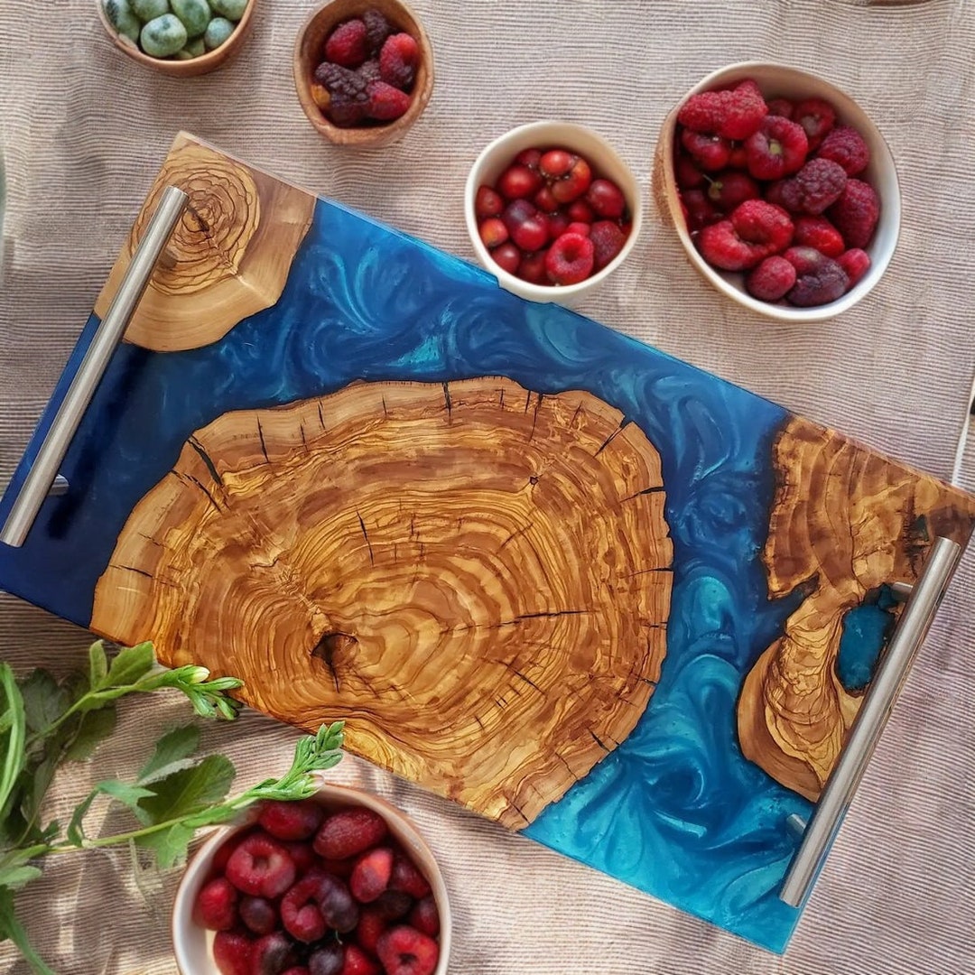 Personalized Serving Tray With Handles, Shades of Blue Tray ...