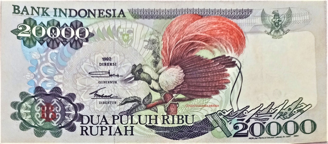 Indonesia 20.000 Rupiah Currency Banknote 1992 XF.- Old Paper Money ...