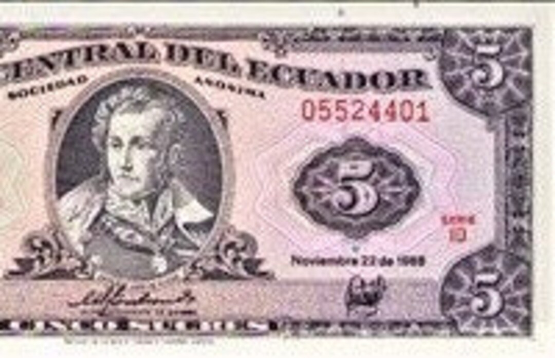 Ecuador 5 Sucres Currency Banknote 1988 UNC, Old Paper Money, Foreign ...