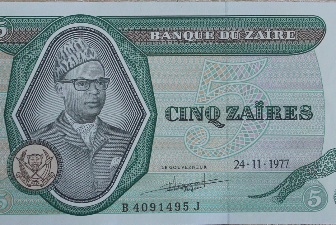 Zaire 5 Zaires. Zairean Currency Banknotes 1972-1977 UNC. Old Paper ...