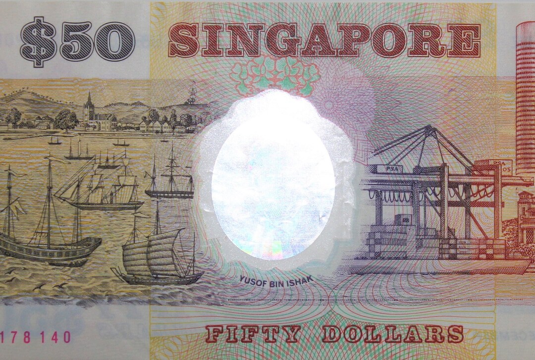 Singapore 50 Dollars Polymer Currency Banknote P31 1990 UNC XF, 300.000 ...