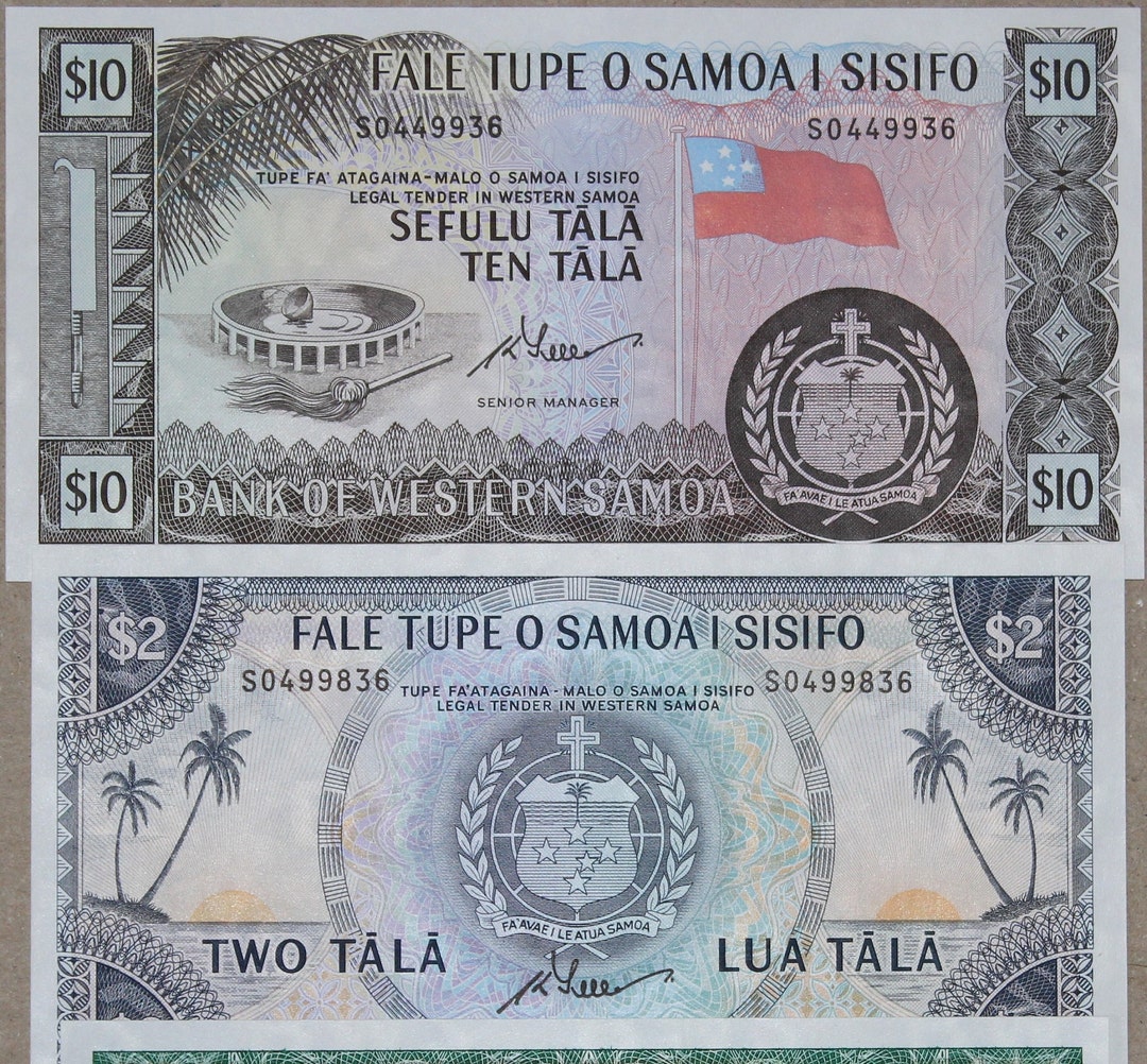 Western Samoa 1/2/10 Tala Currency Banknote 3 Pcs. 1967 UNC. Old Paper ...