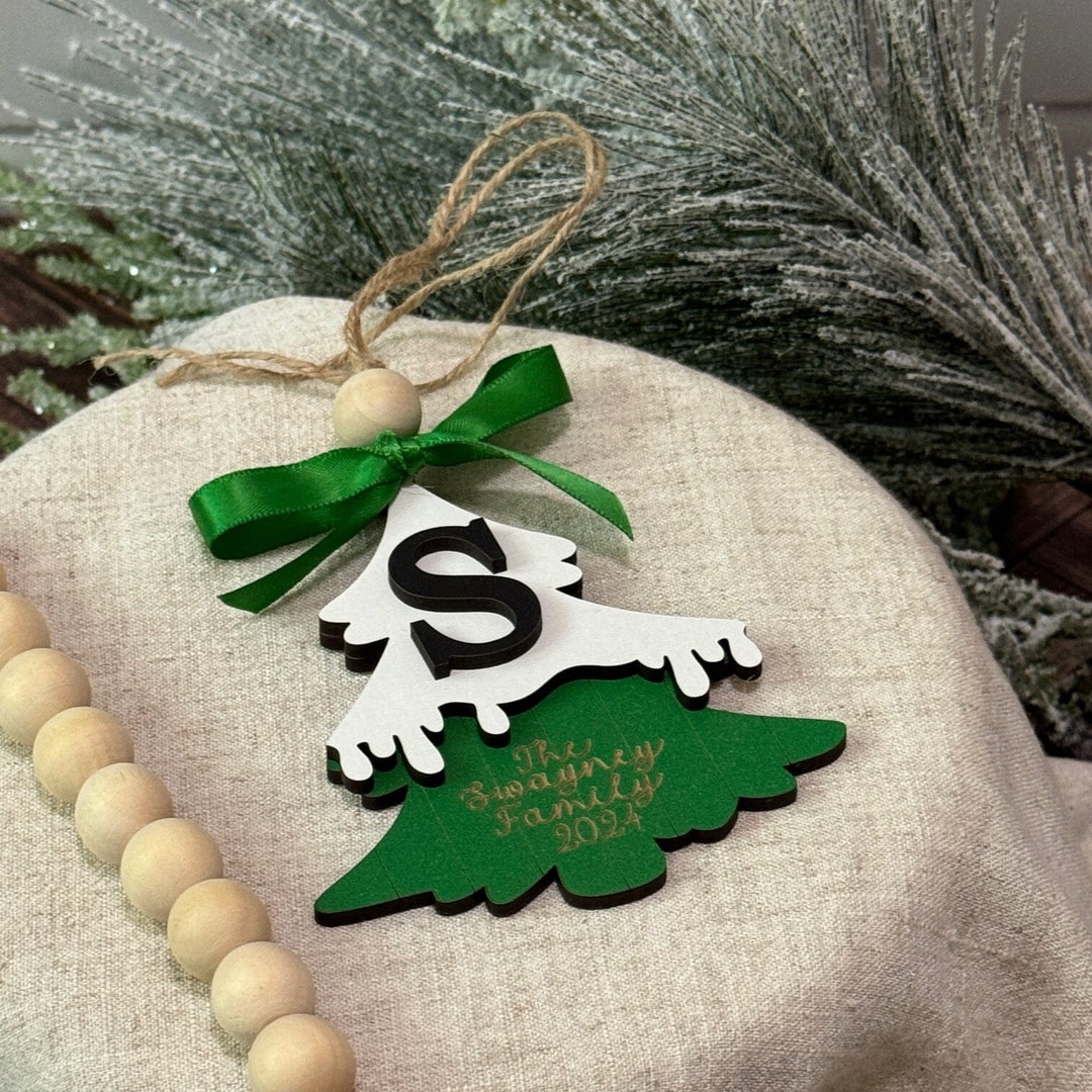 Personalized Christmas Tree Monogram Ornament | Farmhouse Style ...