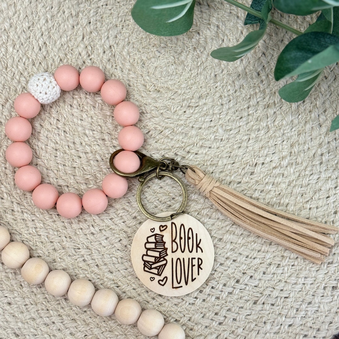 Book Lover Keychain Wristlet | Silicone Bead Keychain Wristlet | Book ...