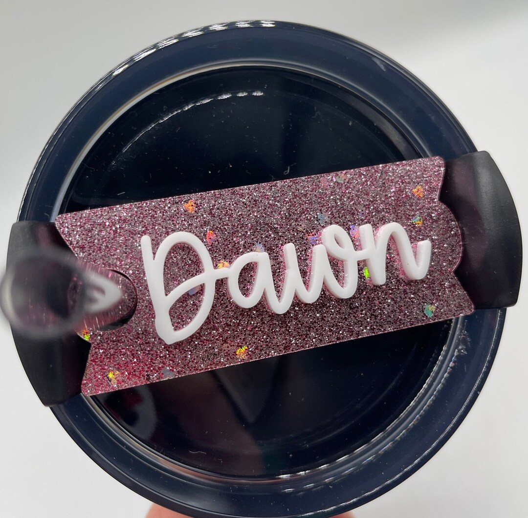 Personalized 30 and 40 Oz Tumbler Name Tags | Pink Shimmer Heart ...
