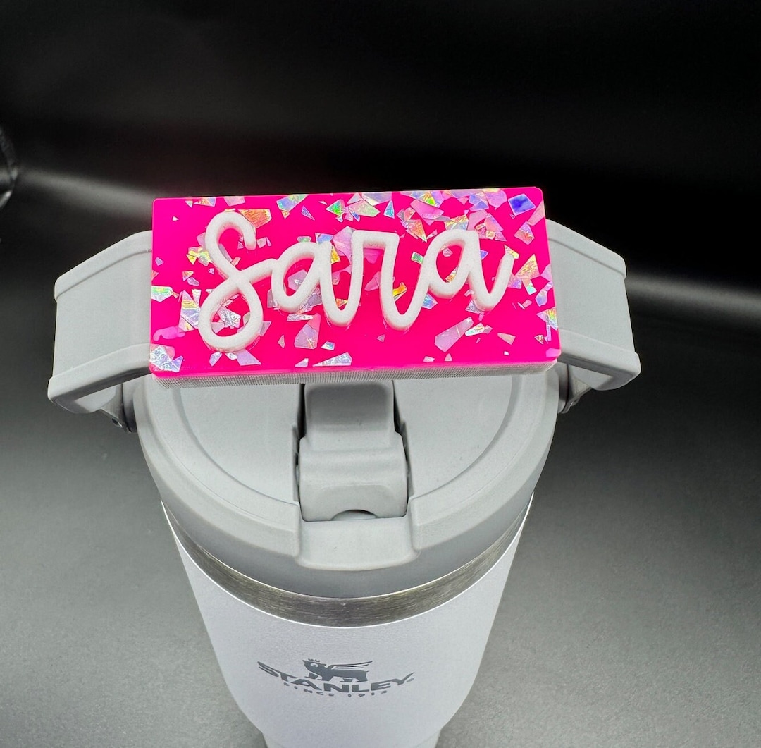 Personalized Hot Pink Glitter Flake Tumbler Name Tag - Stanley Iceflow ...
