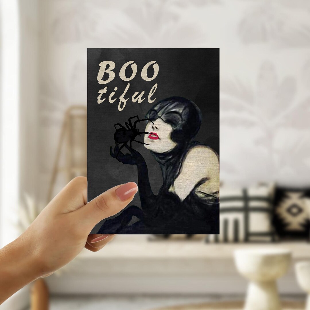 Original Halloween Card Printable Download Bootiful Lady and Spider ...