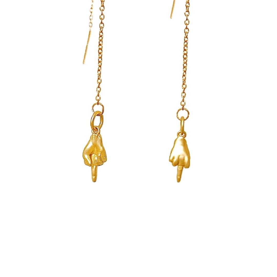Middle Finger Gold Hand Gesture Adjustable Necklace and Earrings - Etsy