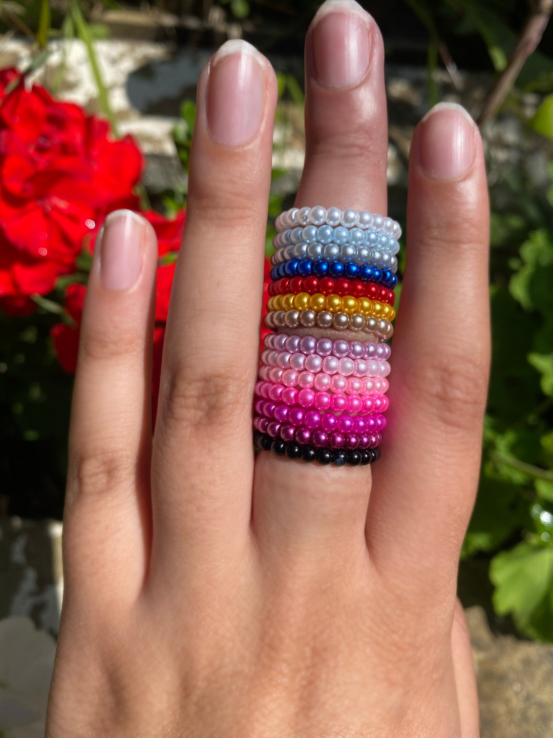 Stretchy, Comfortable, Stackable Beaded Ring Choose From 12 Colours ...