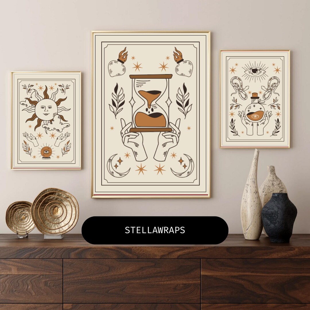 Mystic Wall Art Printable Set – Boho Spiritual Decor – Sun Moon Eye ...