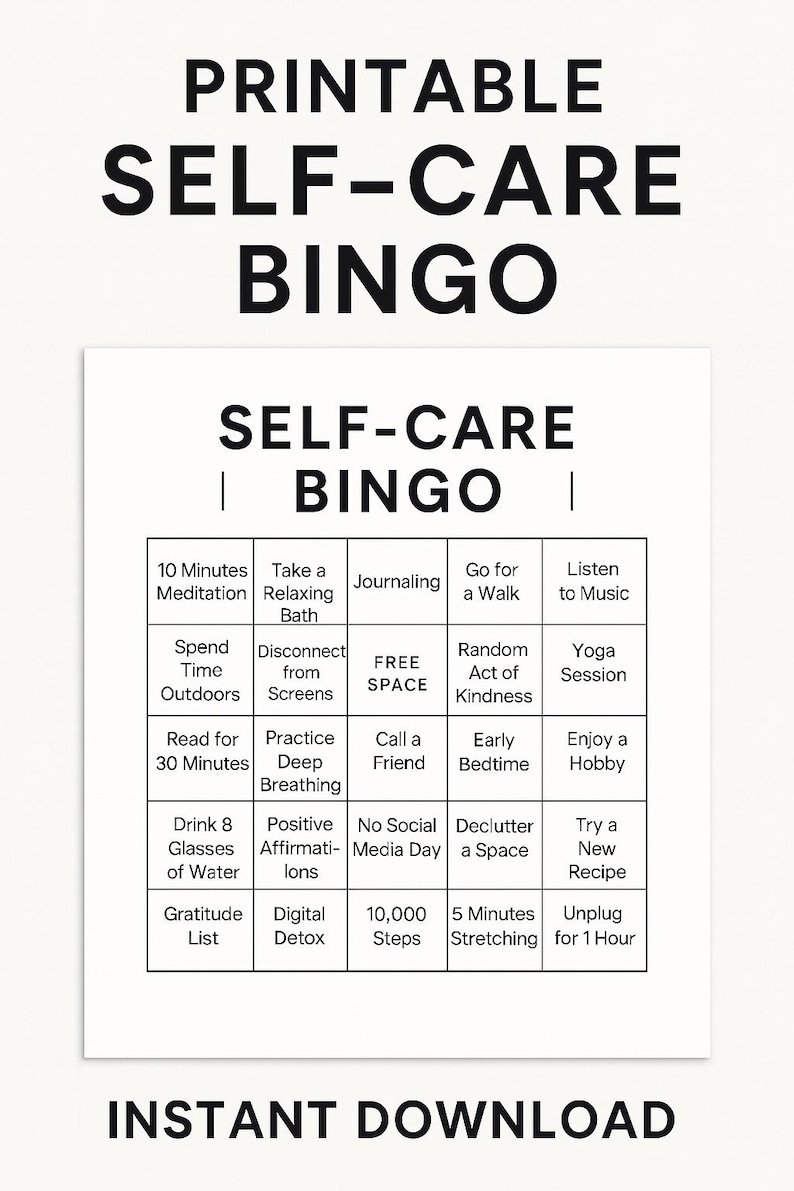 Self-care Bingo Printable PDF | Mental Wellness Tracker | Daily ...