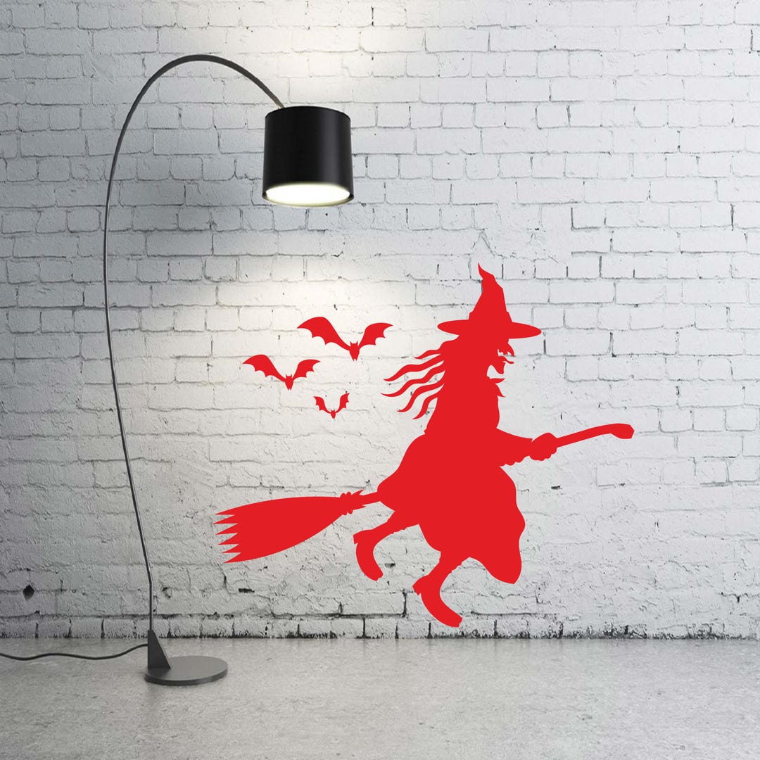 Flying Witch and Bat Silhouette - Digital Design for Wall Stickers and ...