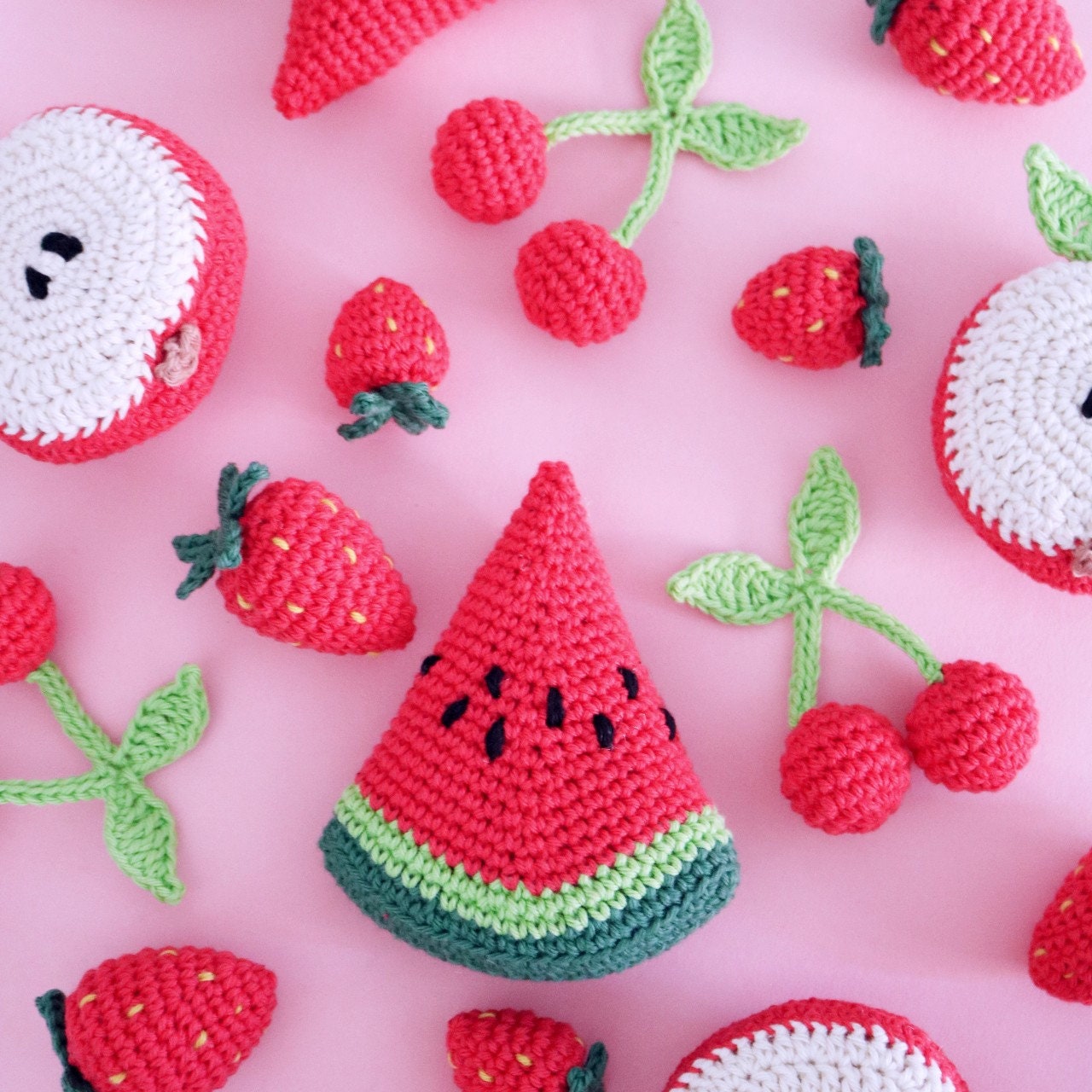 Red Fruits and Berries, Crochet Pattern Bundle, Watermelon, Apple ...